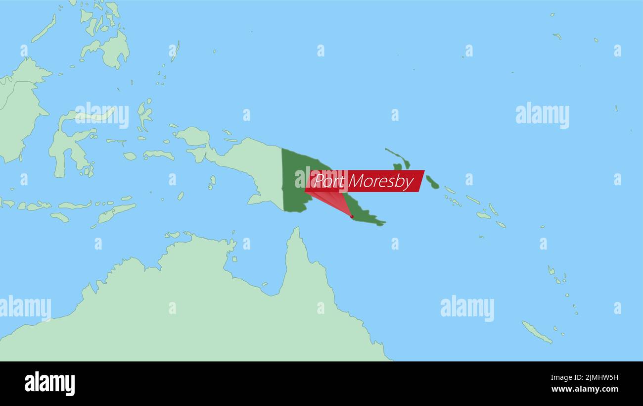 Map of Papua New Guinea with pin of country capital. Papua New Guinea ...