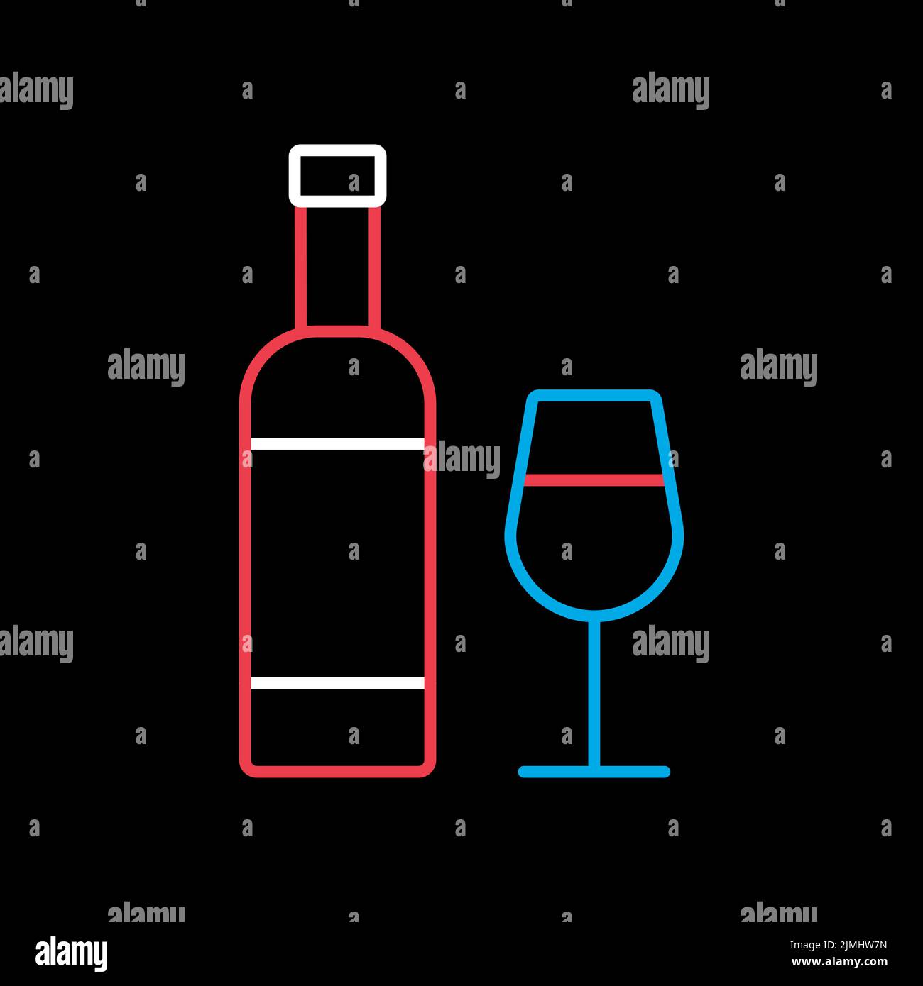Wine bottle and glasses vector isolated on black background icon ...
