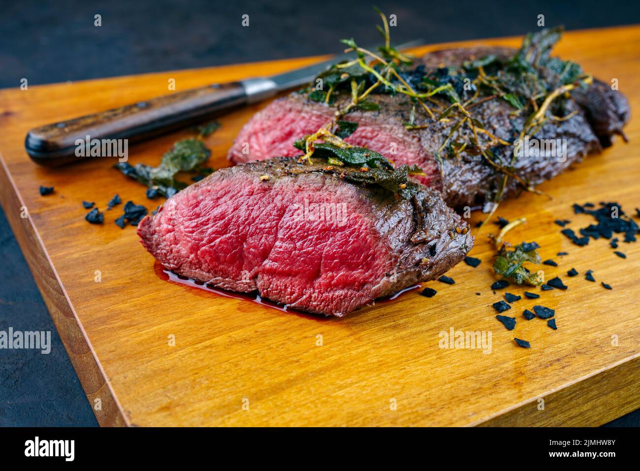 Traditional fried dry aged angus beef filet roast and medallions ...