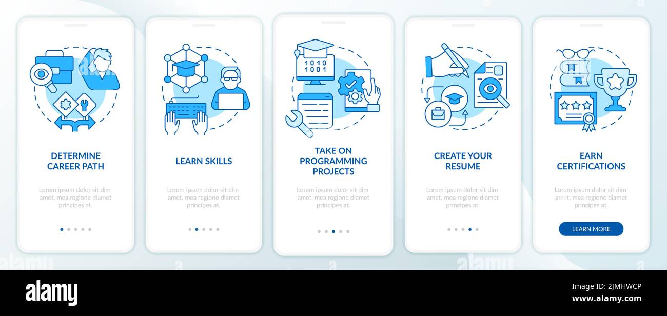 Steps to become software engineer blue onboarding mobile app screen ... Steps to become software engineer blue onboarding mobile app screen ...