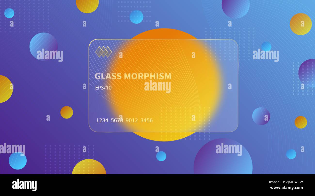 Glass morphism effect. Transparent frosted acrylic bank cards. Orange ...