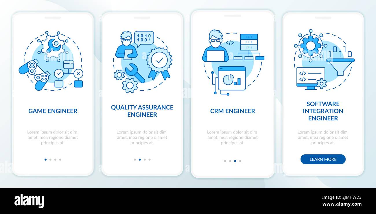 Software Engineer Paths Blue Onboarding Mobile App Screen Stock Vector