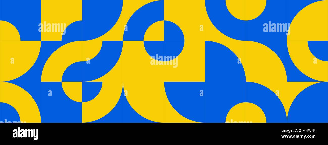 A pattern of geometric, random shapes. The color is blue and yellow ...