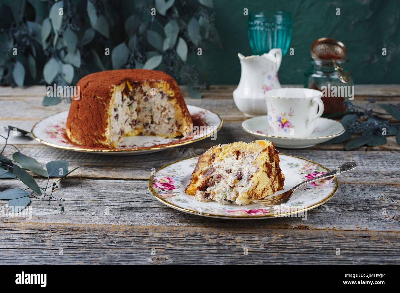Traditional Italian Panettone cake stuffed with ricotta pudding Stock ...