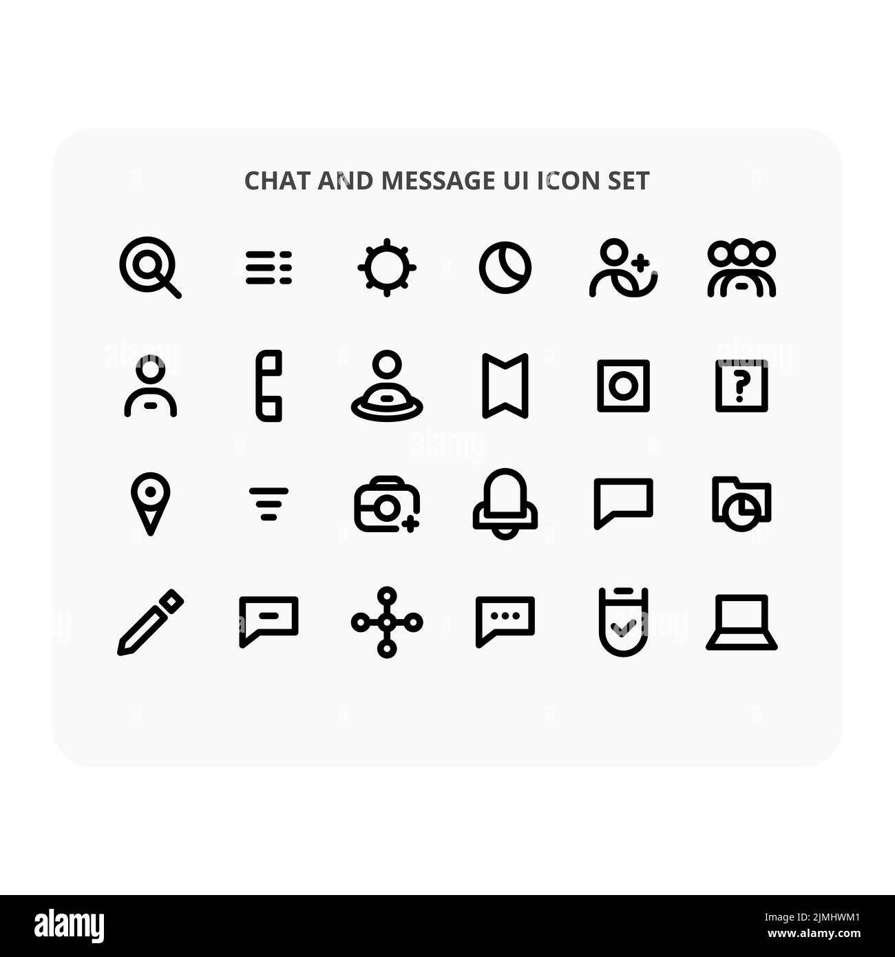 A set of black, chat and message icons with a white background Stock ...