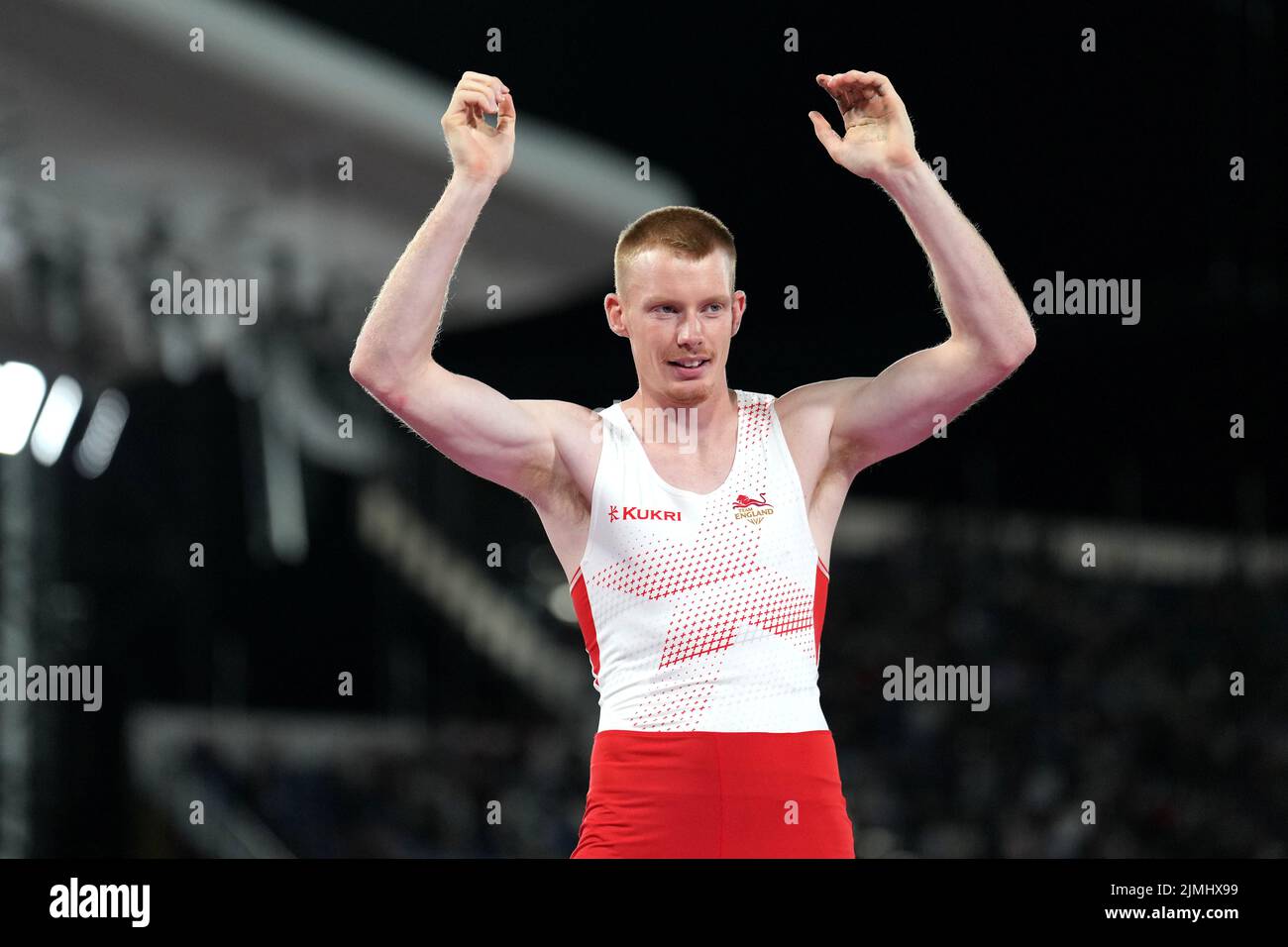 England's Adam Hague celebrates winning silver in the Men's Pole Vault ...