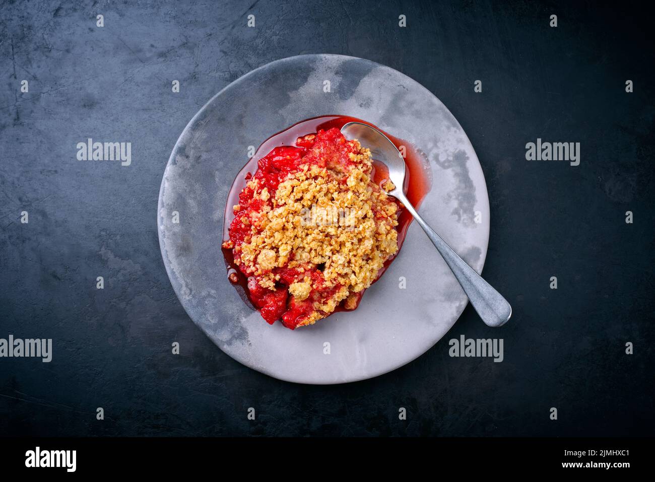 Modern style traditional American crumble cake with rhubarb and apple ...