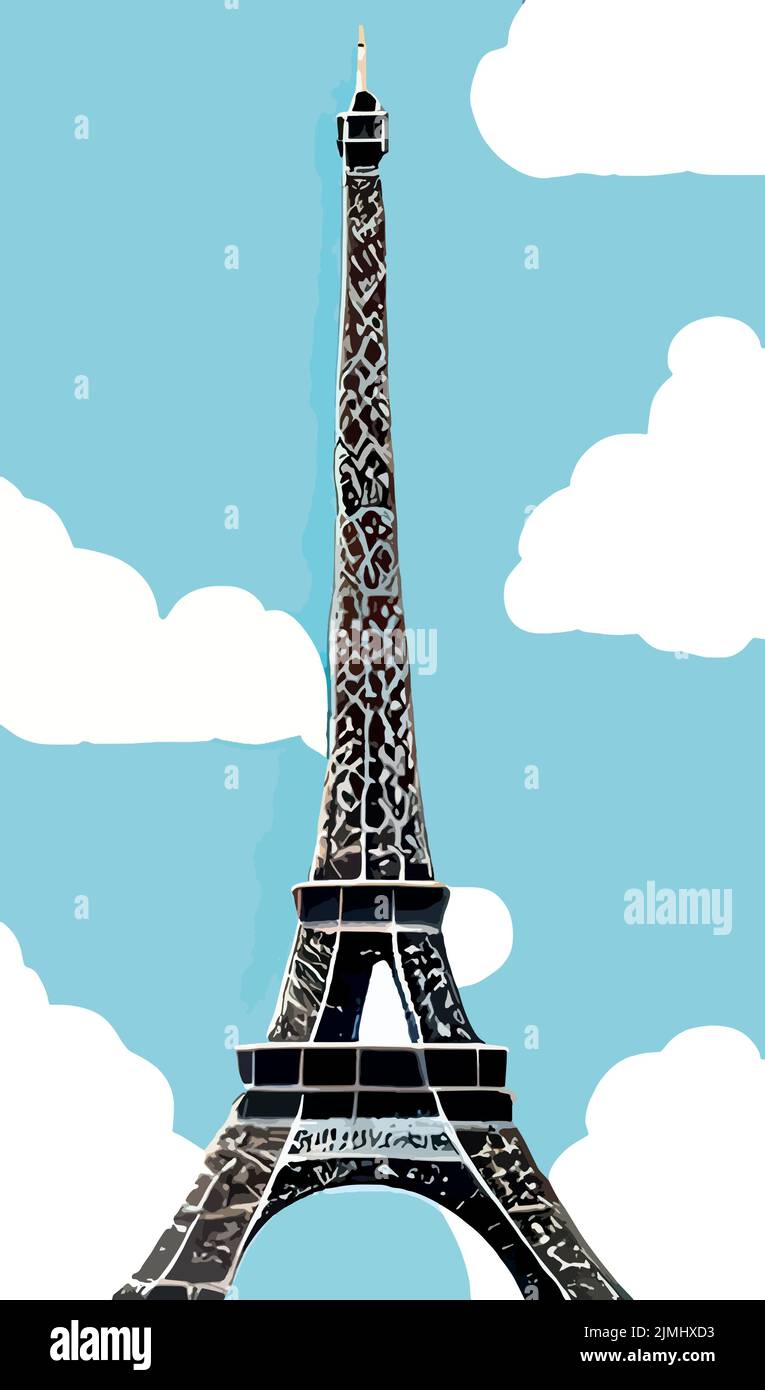 A vertical design of the Eiffel Tower with a cartoon effect Stock ...