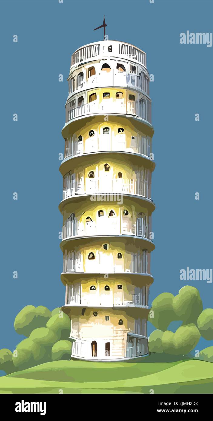 A vertical design of the Pisa Tower with a cartoon effect Stock Vector ...