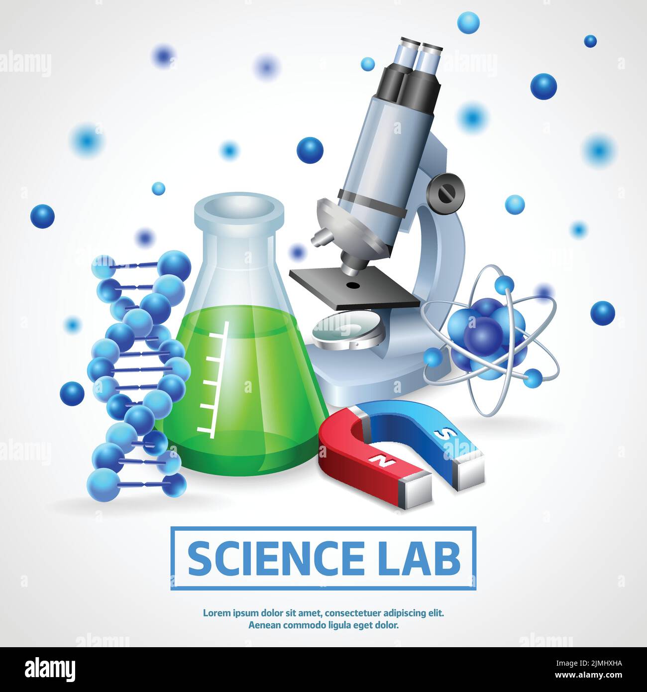 Scientific laboratory realistic design concept with microscope model of ...