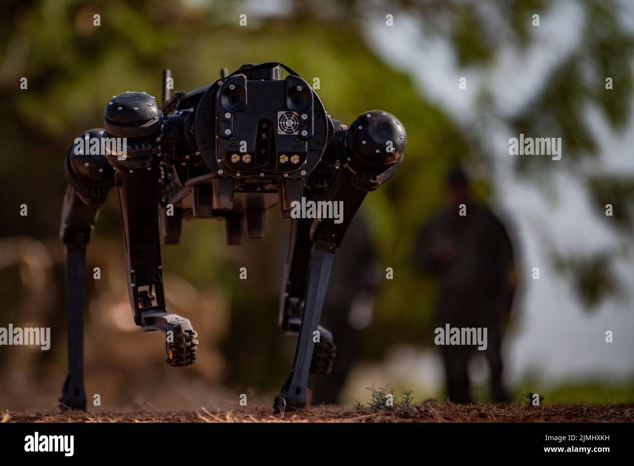A robot dog runs during initial training exercise at Dyess Air Force ...
