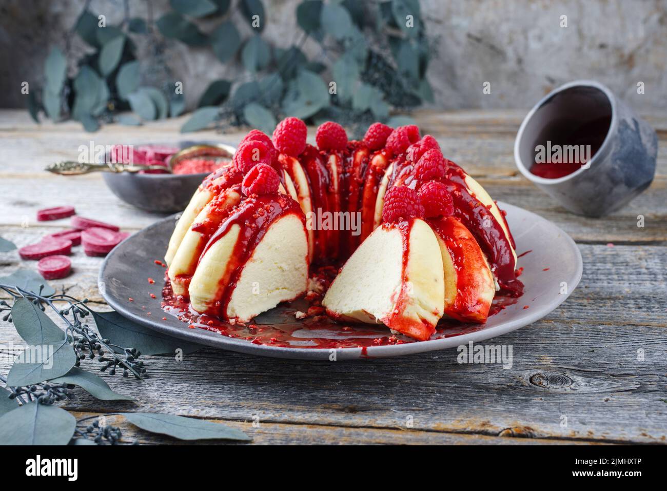 Traditional Italian budino di ricotta cheesecake pudding with chocolate ...