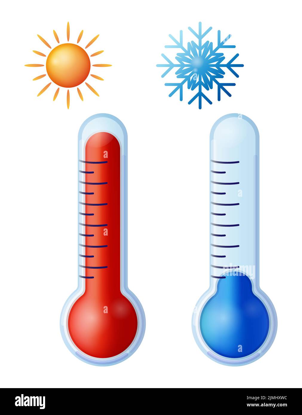 Thermometers with hot and cold climate indicators Stock Vector Image ...