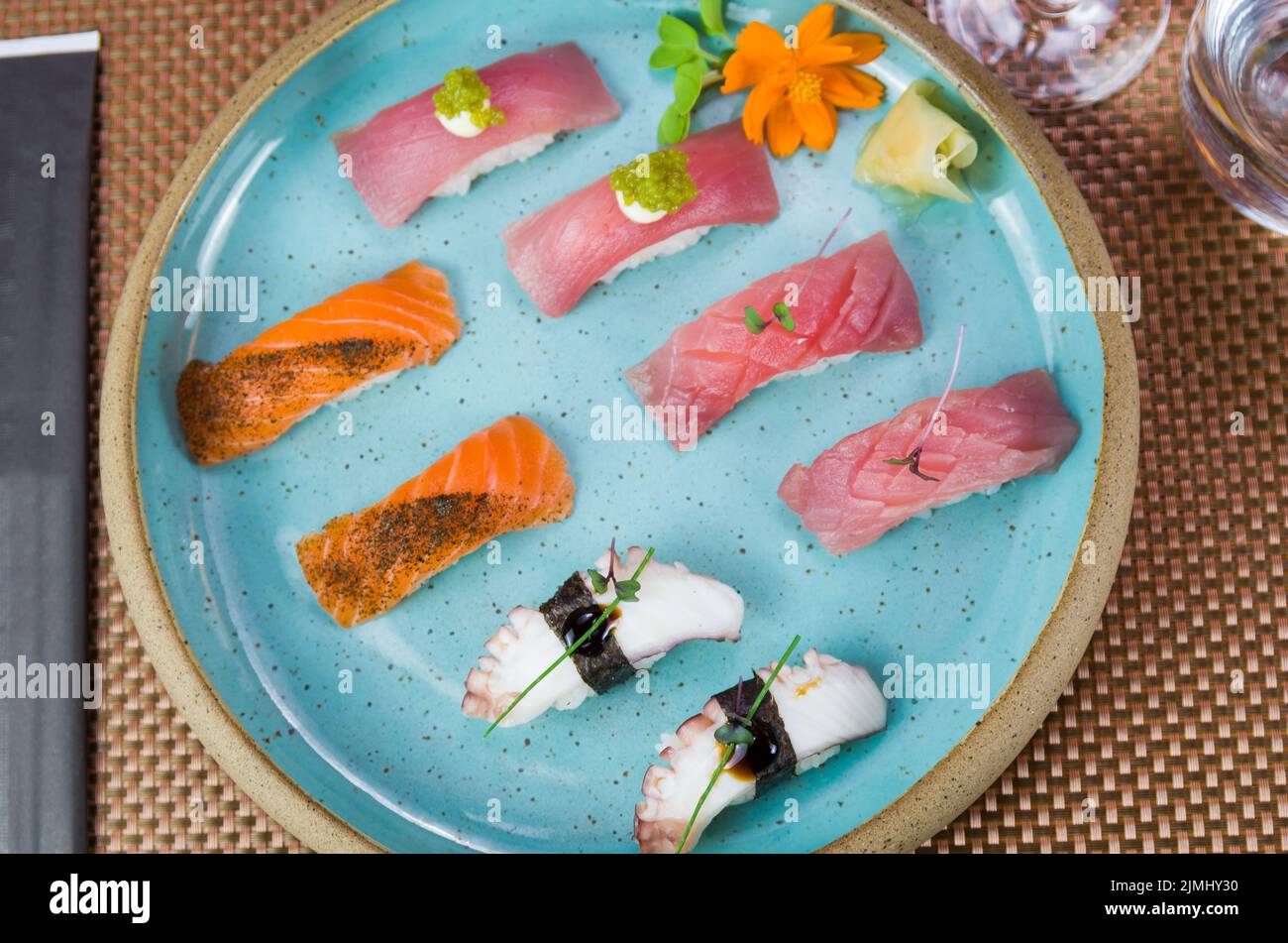 Assorted premium tuna and salmon nigiri sushi Stock Photo - Alamy