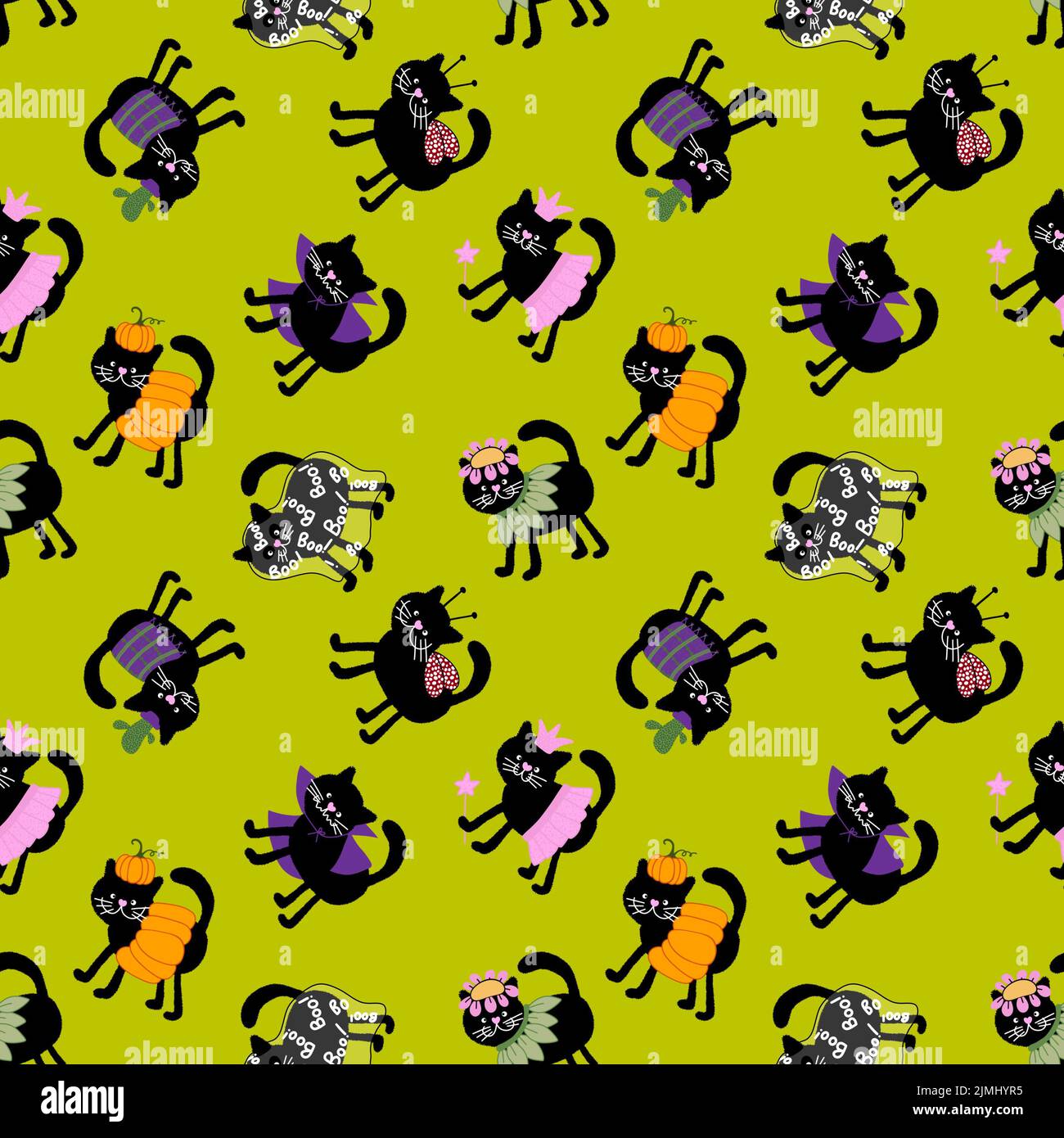 Halloween black cats seamless pattern for clothes print and wrapping ...