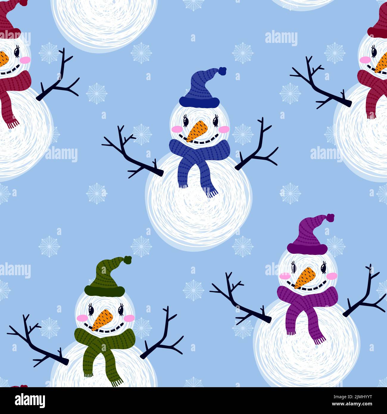 Winter seamless snowman and snowflakes pattern for Christmas wrapping ...
