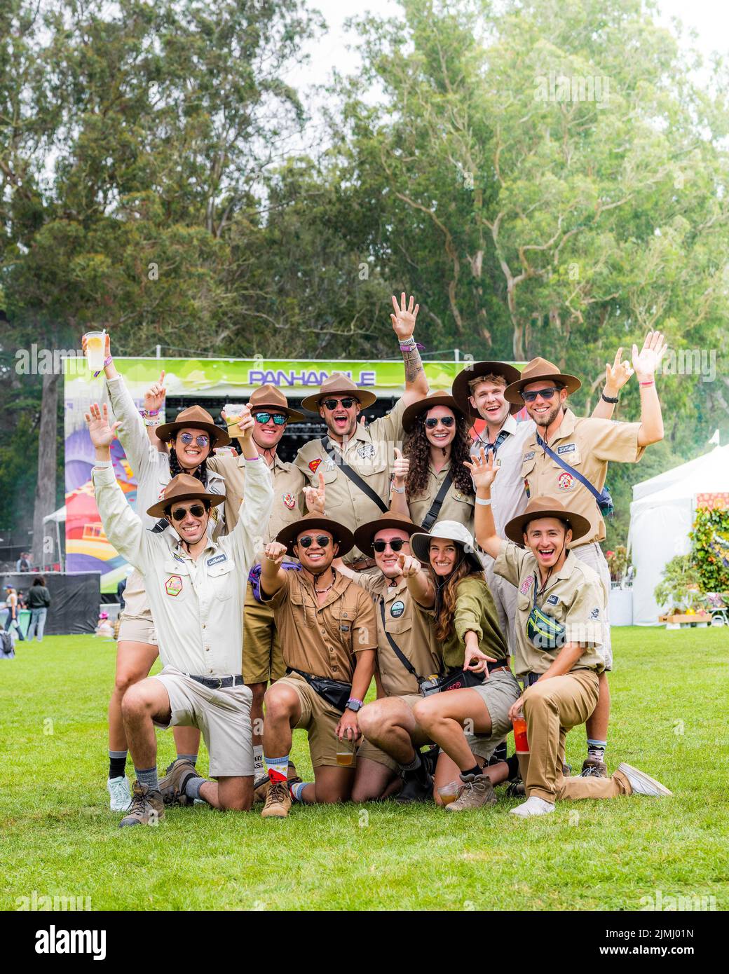People dressed as Ranger Dave pose for photos during the Outside Lands ...