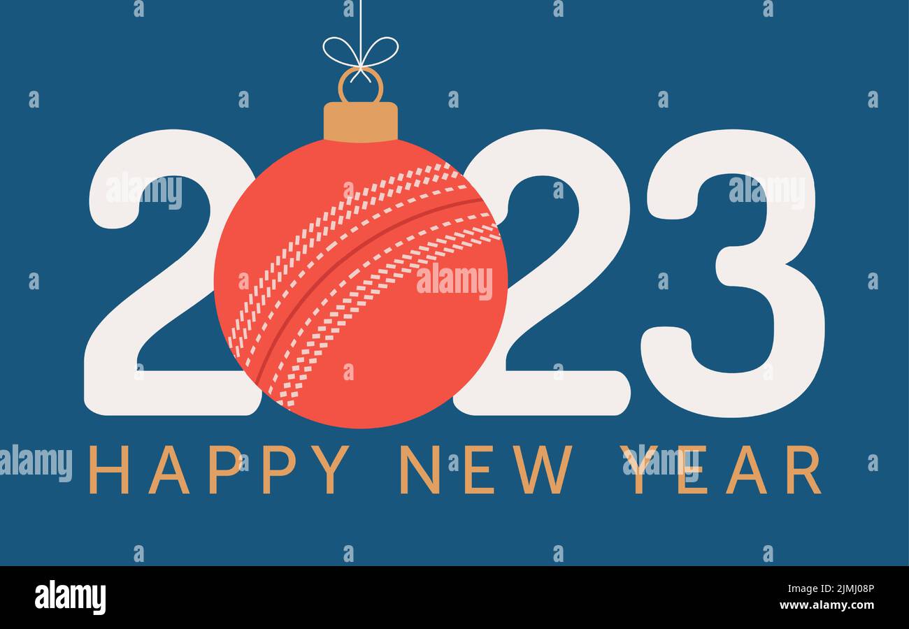 Cricket 2023 Happy New Year. Sports greeting card with cricket ball on ...