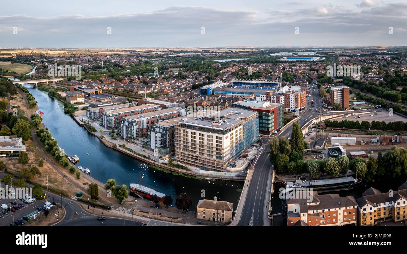 An aerial view of The Fletton area of Peterborough including the River ...