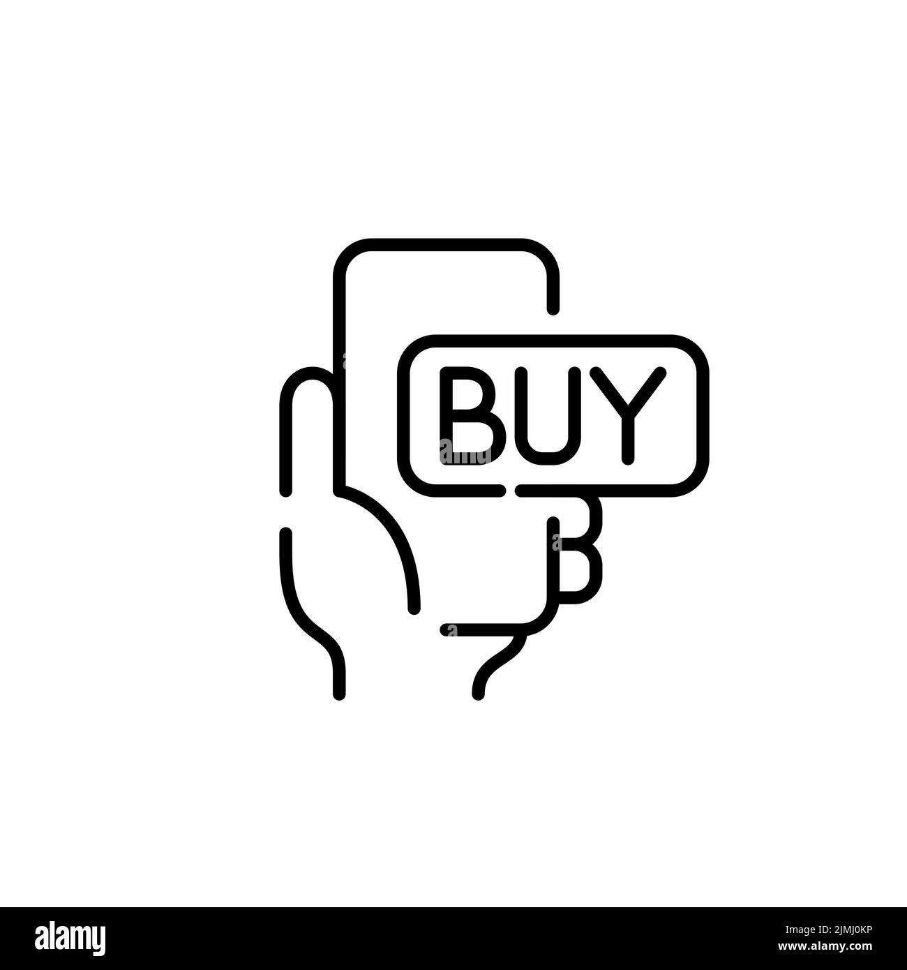 Hand holding smartphone with buy button. Pixel perfect, editable stroke ...