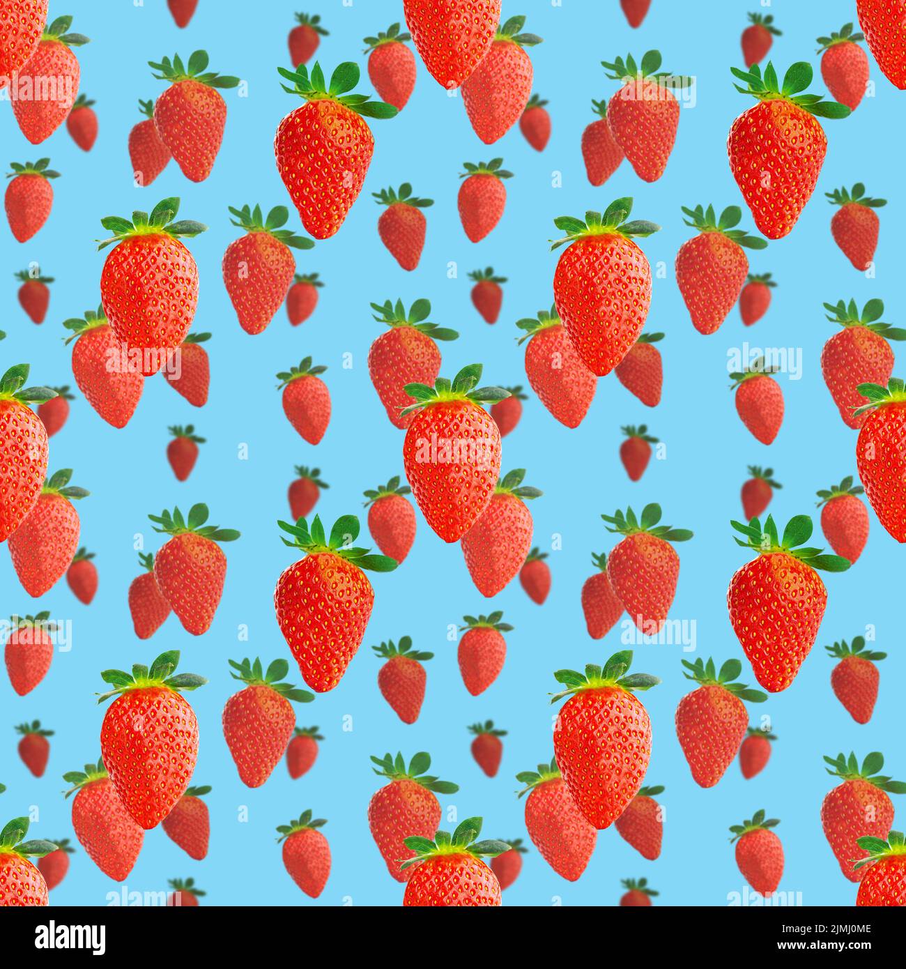 Strawberry seamless pattern. Ripe strawberries isolated on blue ...