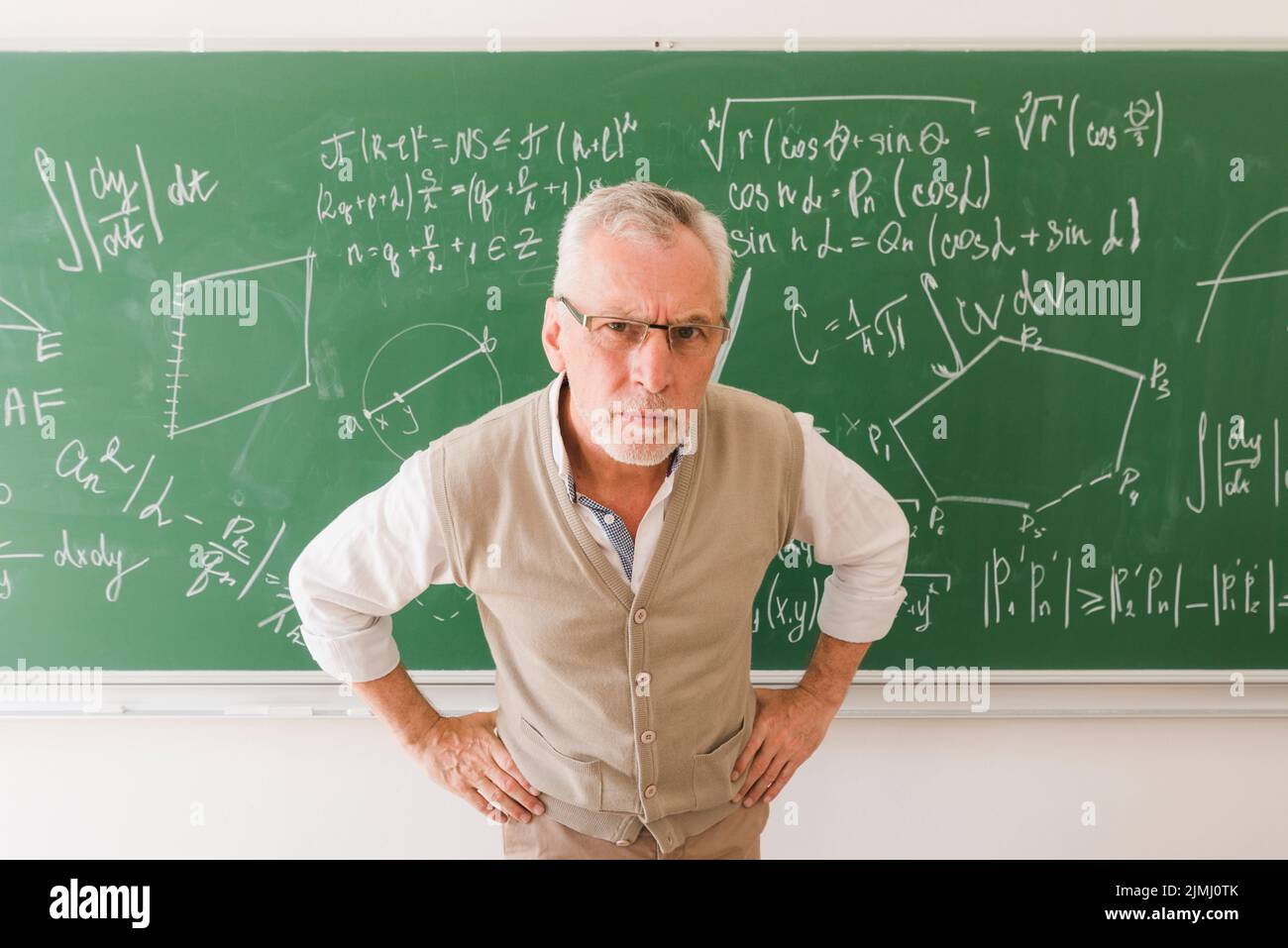 Serious aged professor lecture room looking camera Stock Photo - Alamy