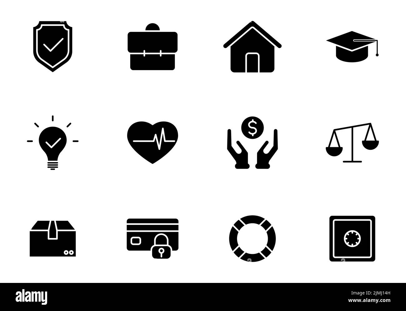 Insurance silhouette vector icons isolated on white. Insurance icon set ...