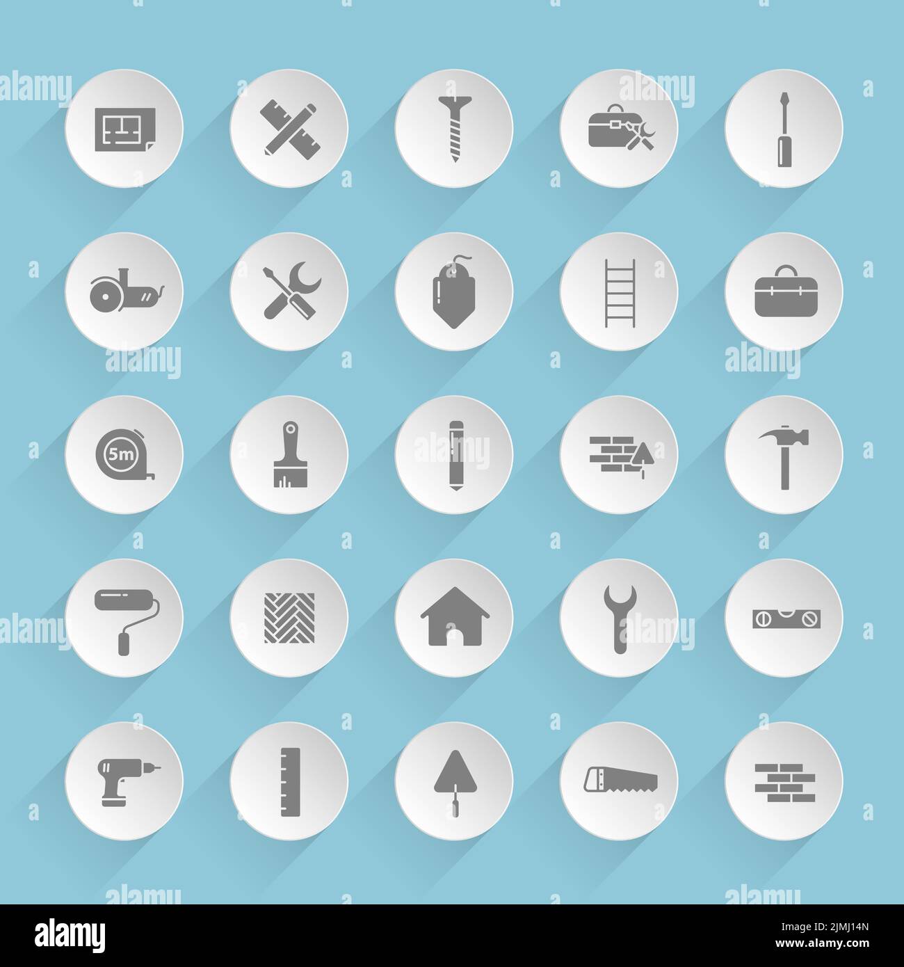 construction vector icons on round puffy paper circles Stock Vector ...
