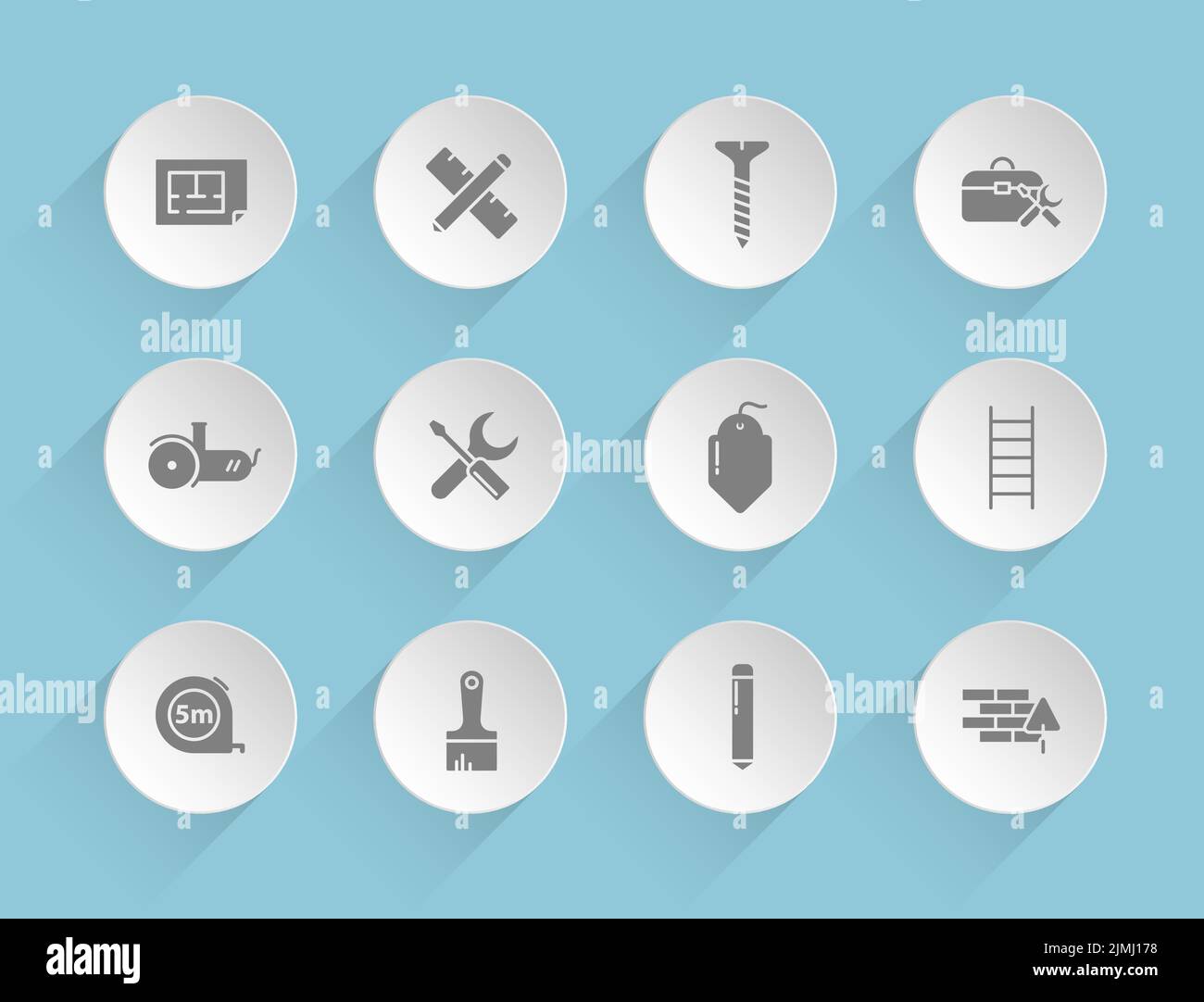construction vector icons on round puffy paper circles Stock Vector ...