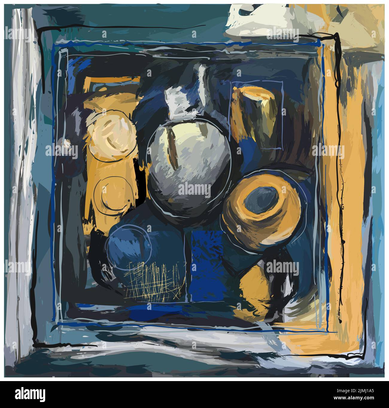 Original abstract composition in blue and yellow - vector illustration ...
