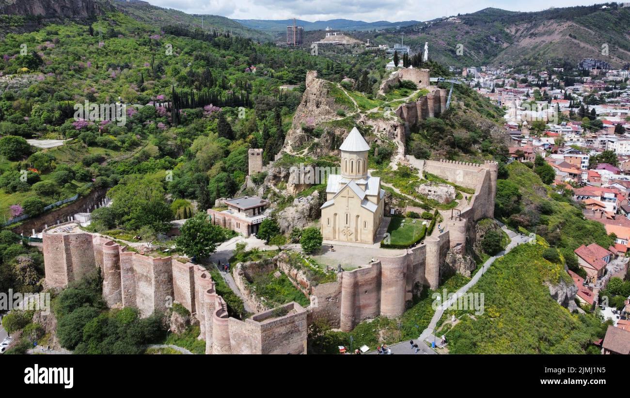 An aerial view of the historic Narikala Fortress in Tbilisi, Georgia ...