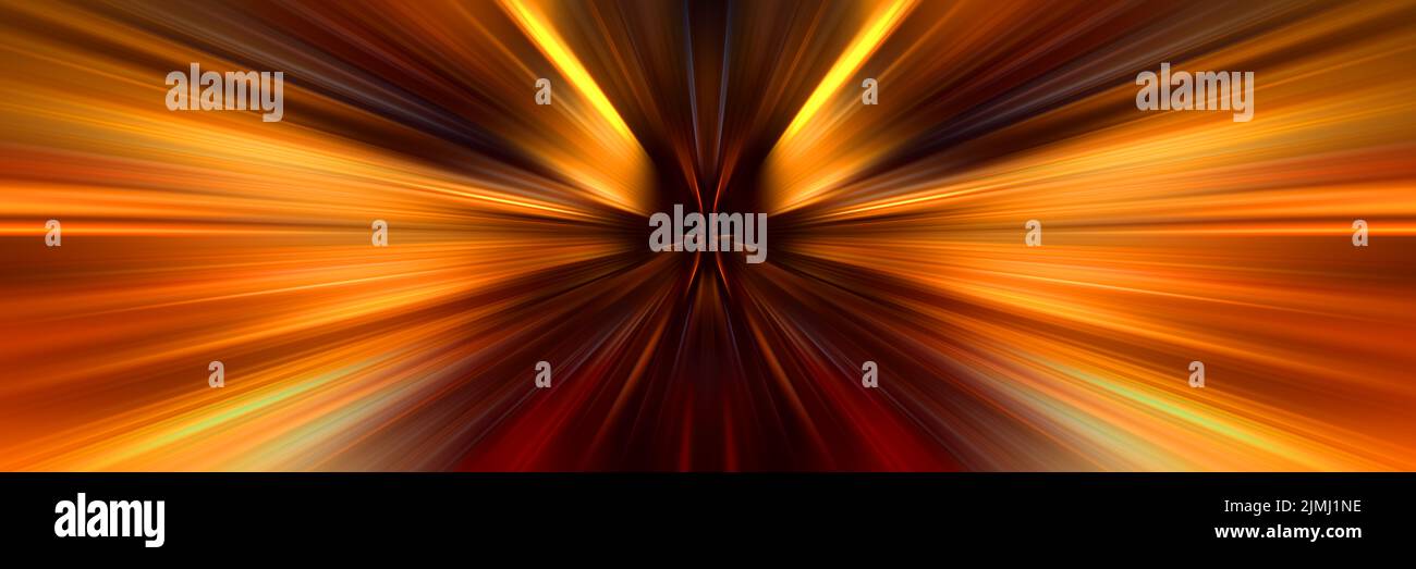 Glowing orange tunnel. Abstract futuristic background. Rays of light ...