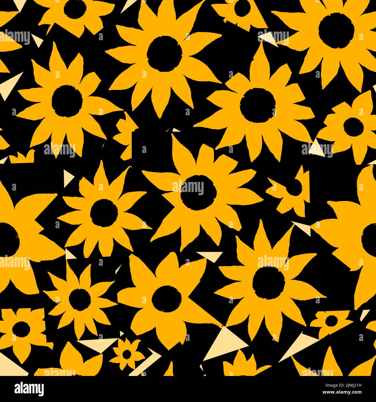 Hand drawn sunflowers. Yellow botanical pattern Stock Vector Image ...