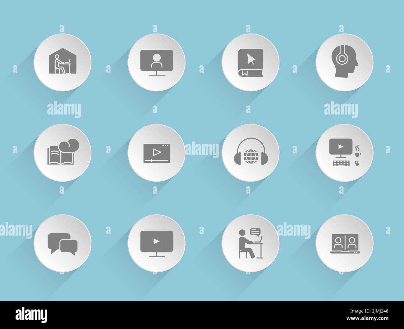 e-learning vector icons on round puffy paper circles Stock Vector Image ...