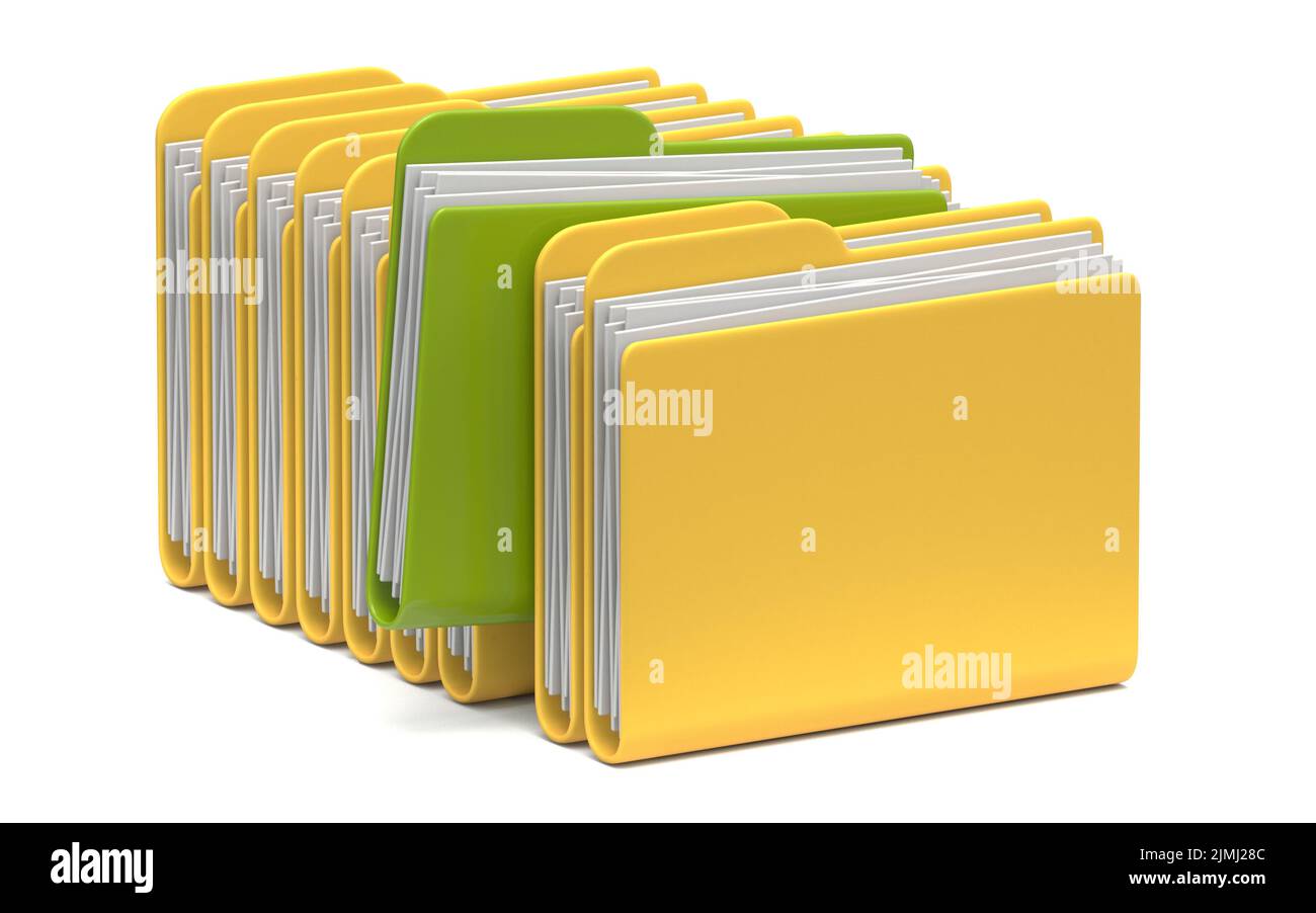 Group of Yellow folders with green one 3D Stock Photo - Alamy