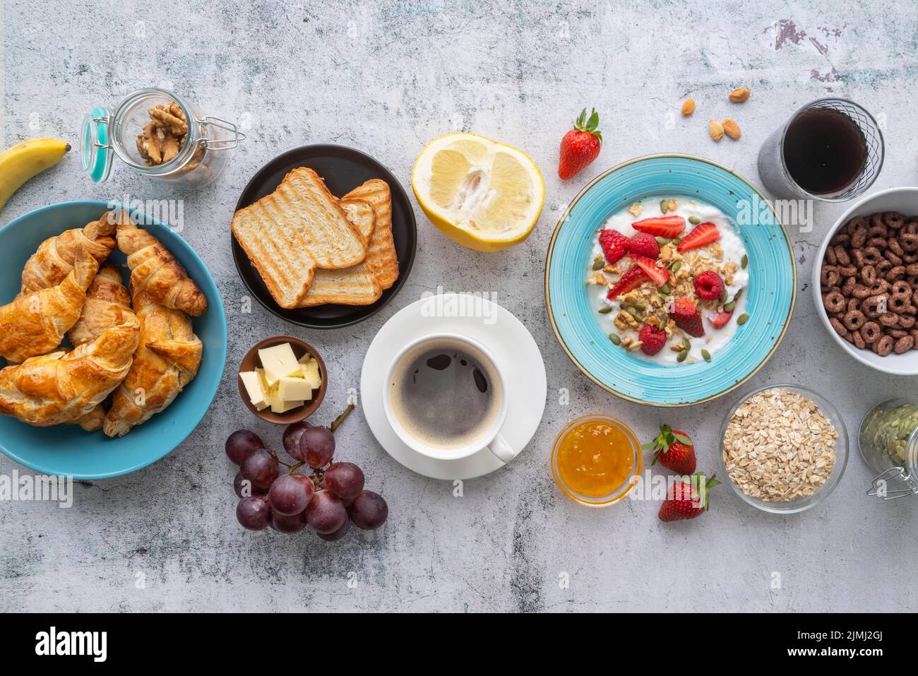 Delicious breakfast meal assortment Stock Photo - Alamy