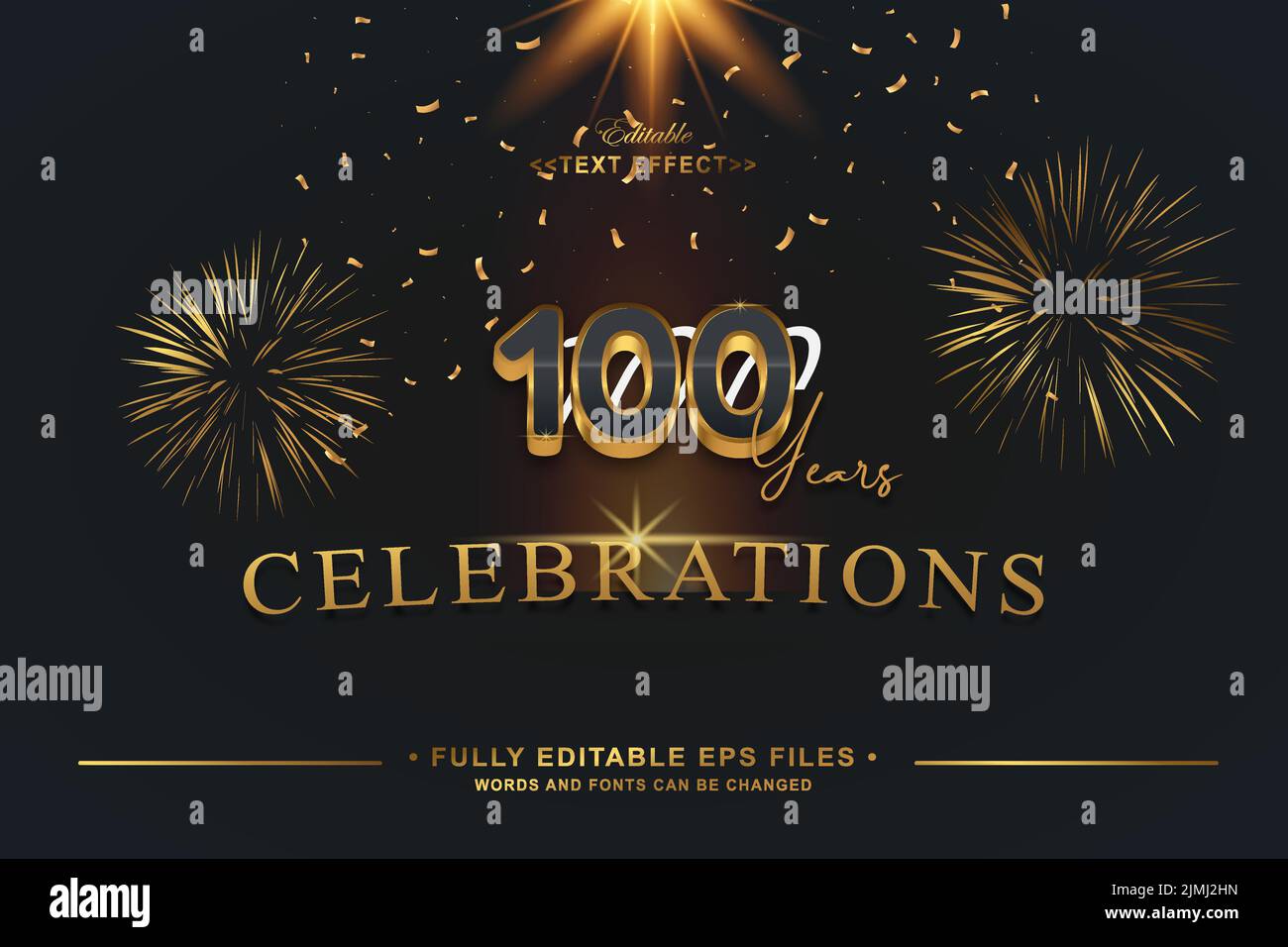 A vector design of 100 years celebration banner with golden fireworks ...