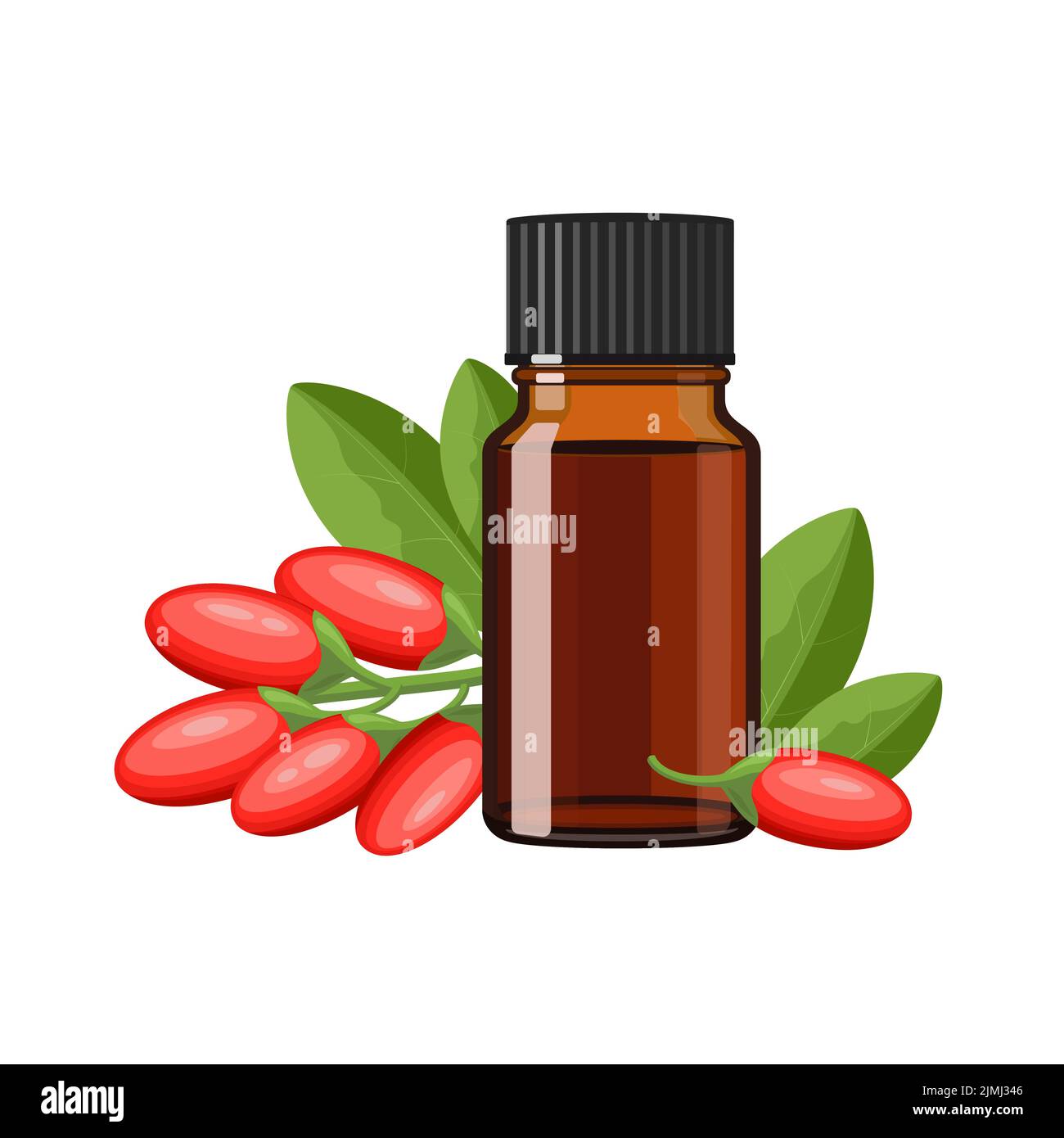 Goji berries essential oil in brown glass bottle, herbal alternative ...