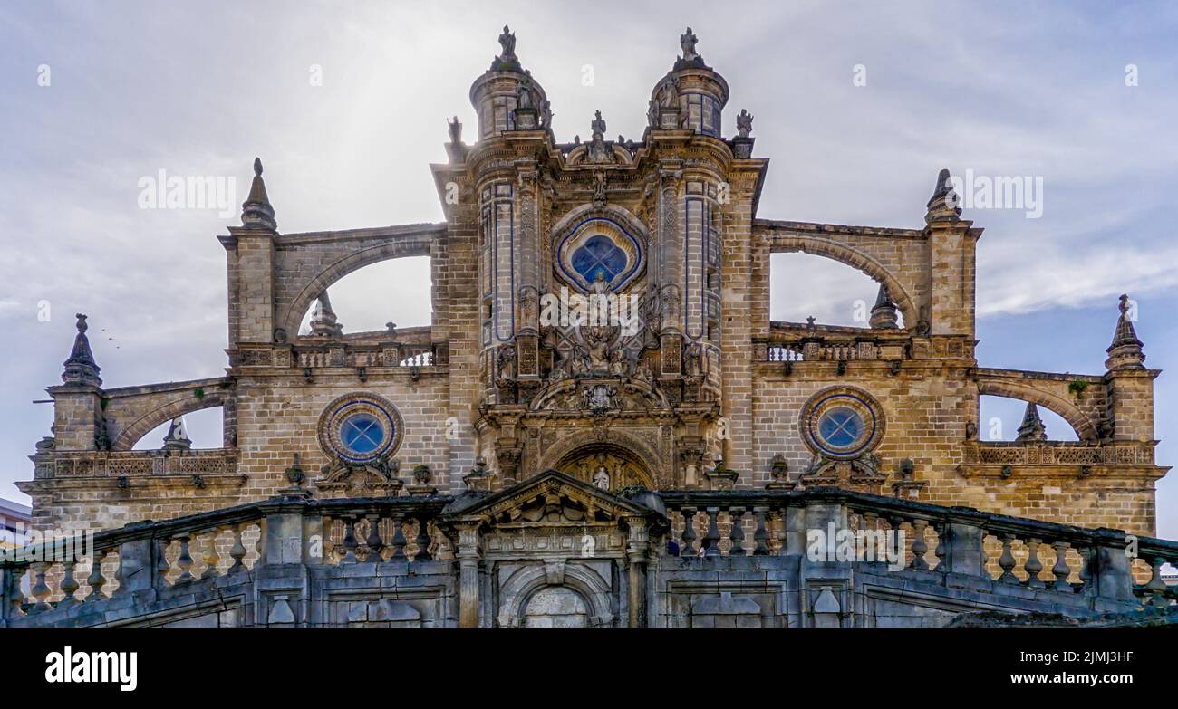The historic cathedral of Jerez de la Frontera close-up view Stock ...