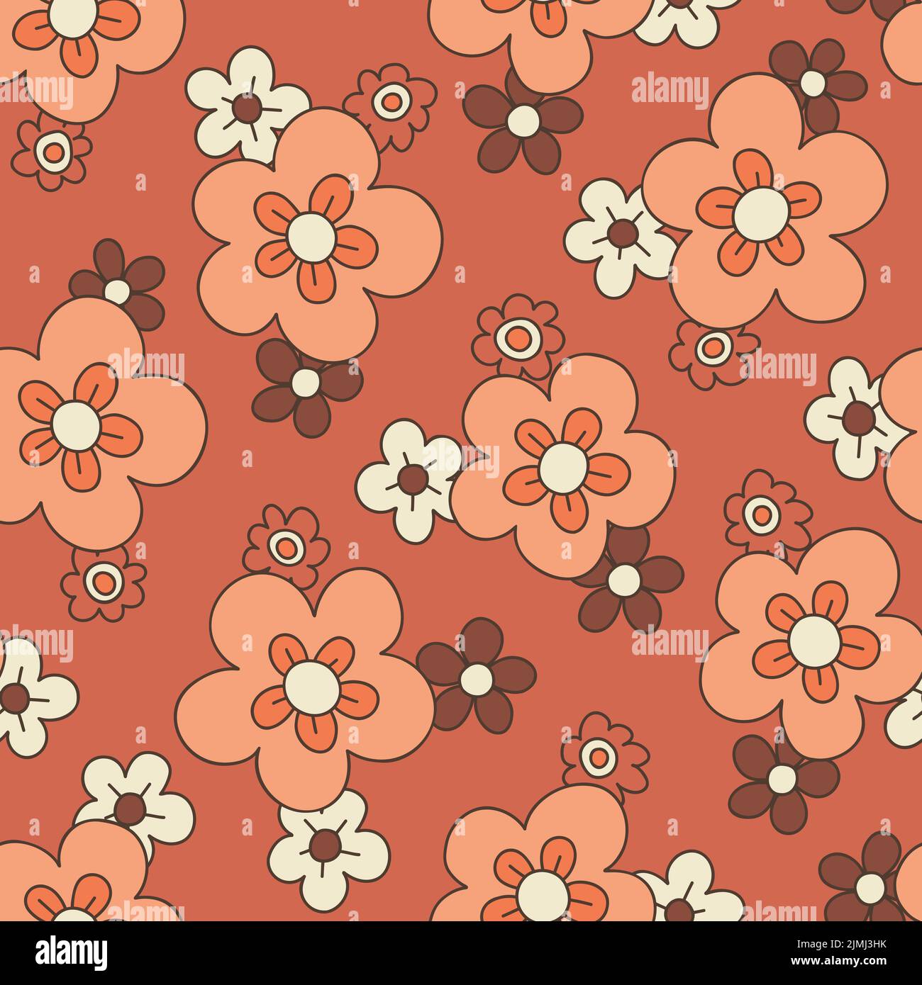 Colorful Medium Scale Hand-Drawn Floral Daisies Vector Seamless Pattern ...