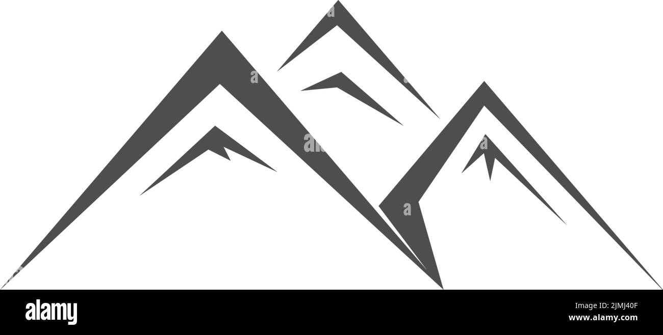 A vector icon of mountains with three snowy peaks isolated on a white ...