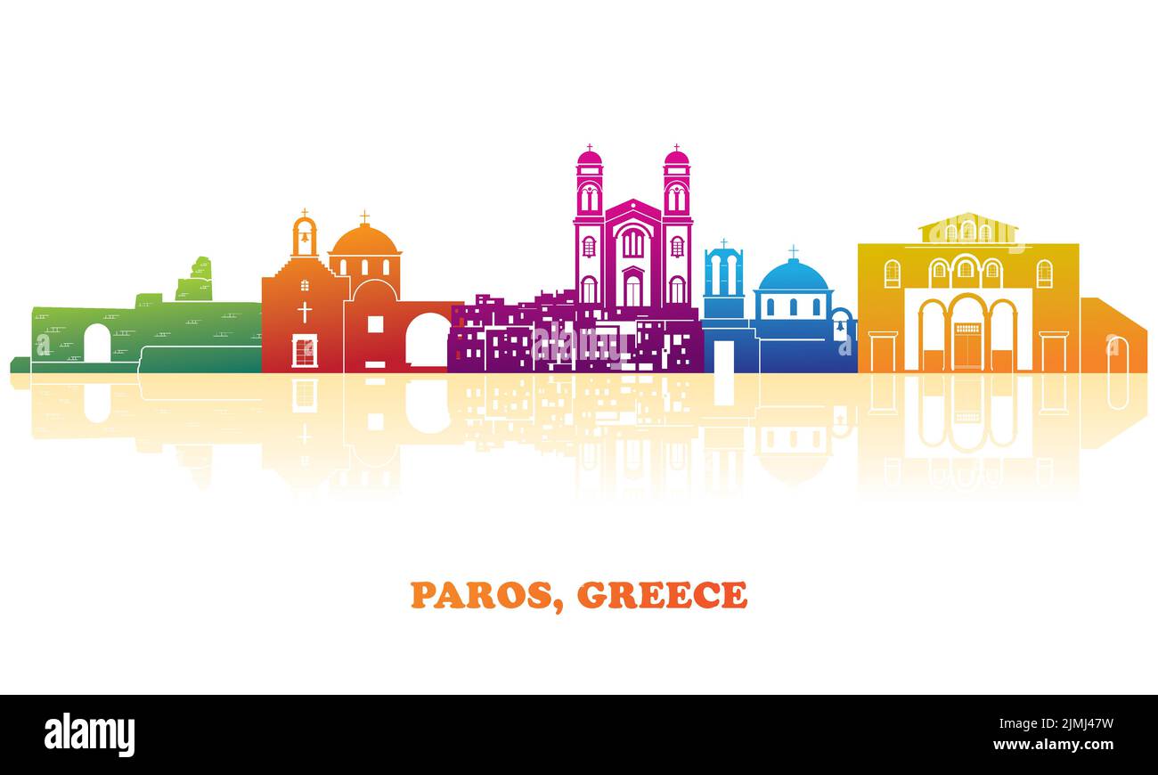 Colourfull Skyline panorama of Paros island, Cyclades, Greece - vector ...