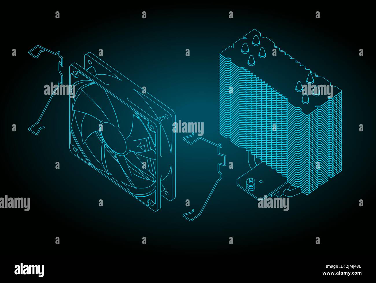 Stylized vector illustration of isometric blueprint of disassembled ...