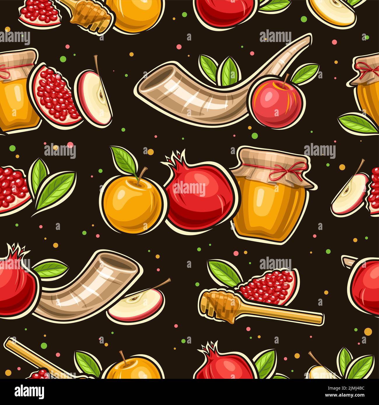 Vector Rosh Hashanah seamless pattern, square repeating background with ...