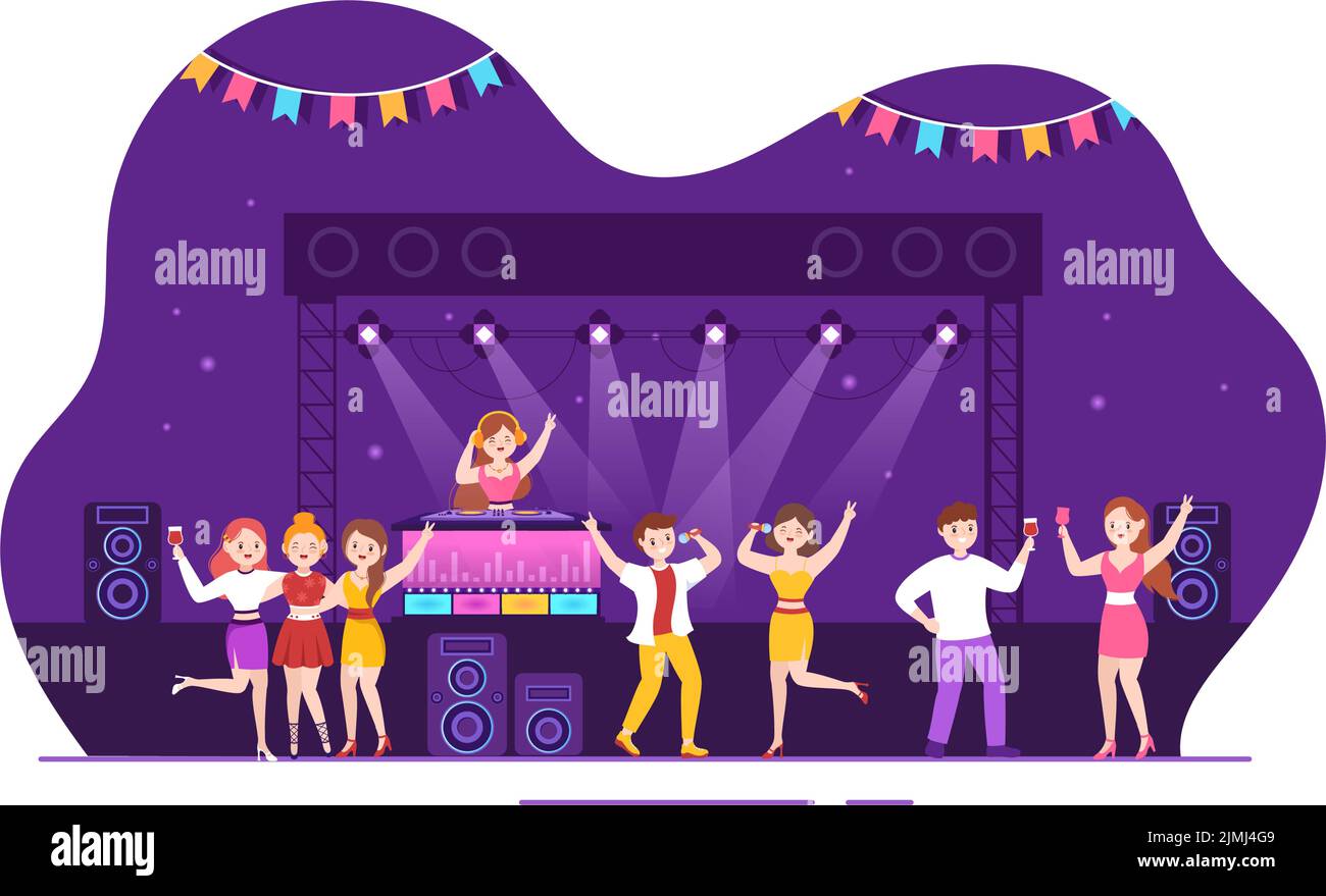 Night Club Cartoon Illustration with Nightlife like a Young People ...