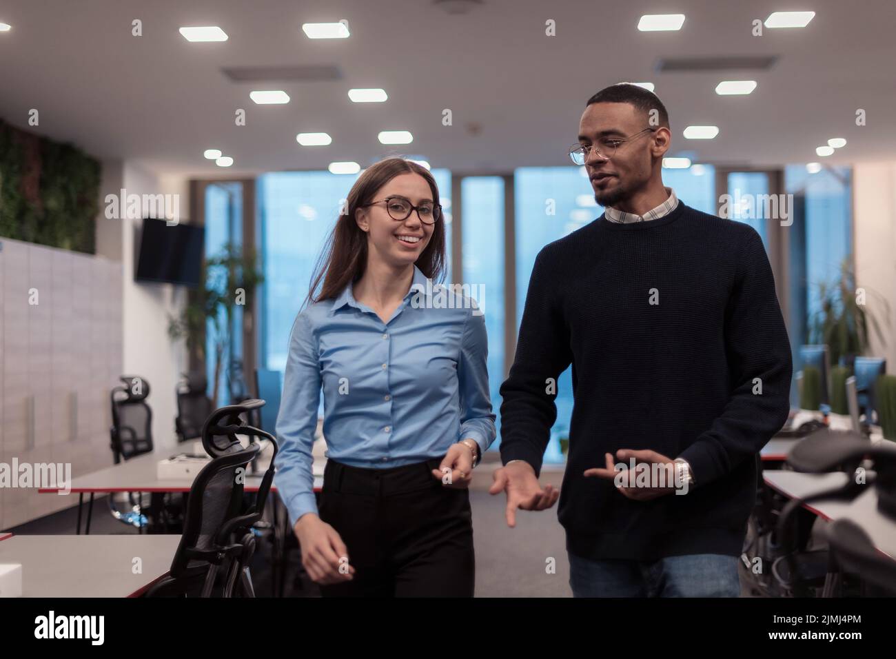 Two happy diverse professional executive business team people woman and African American man ...