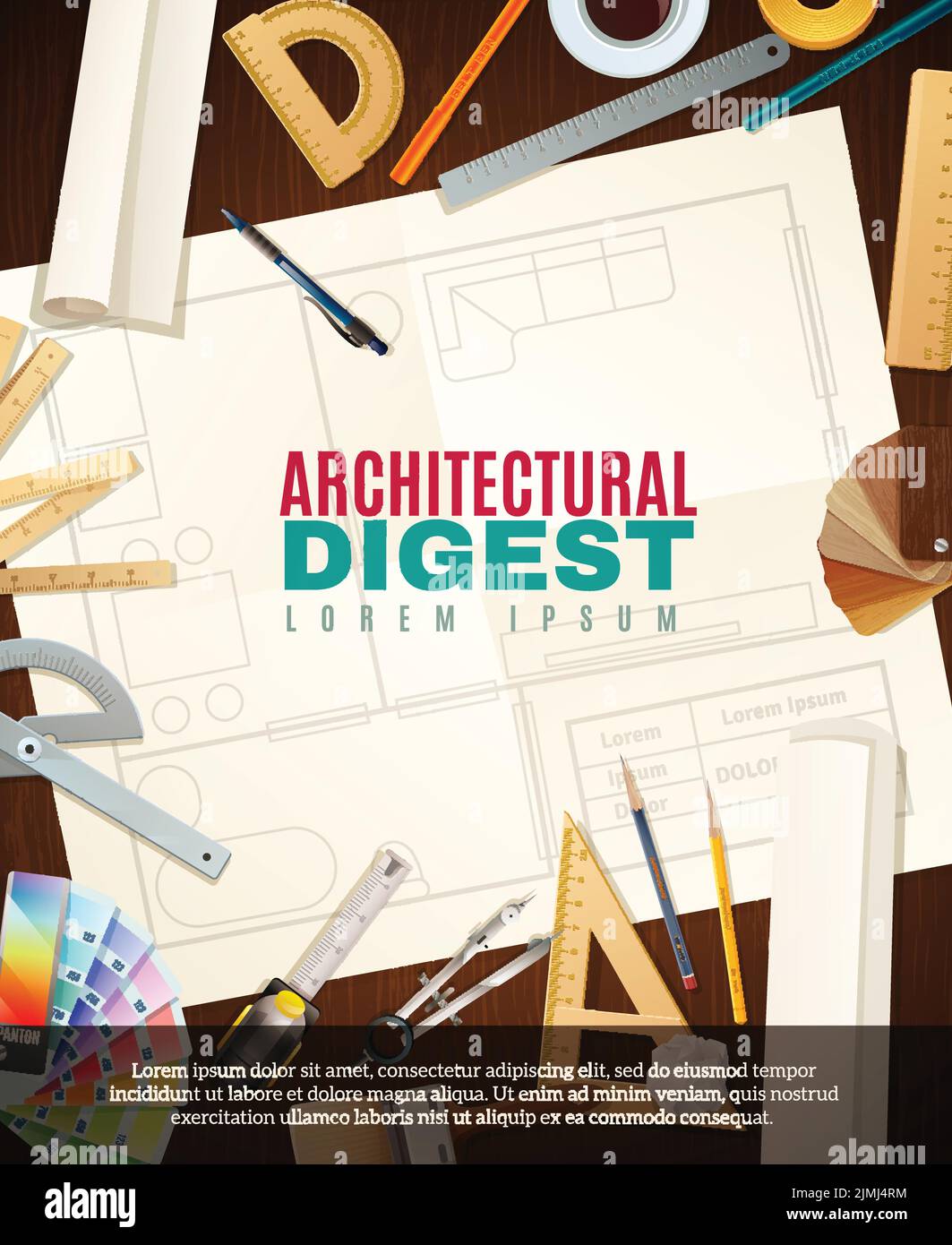 Architect workplace with different tools for architectural construction ...