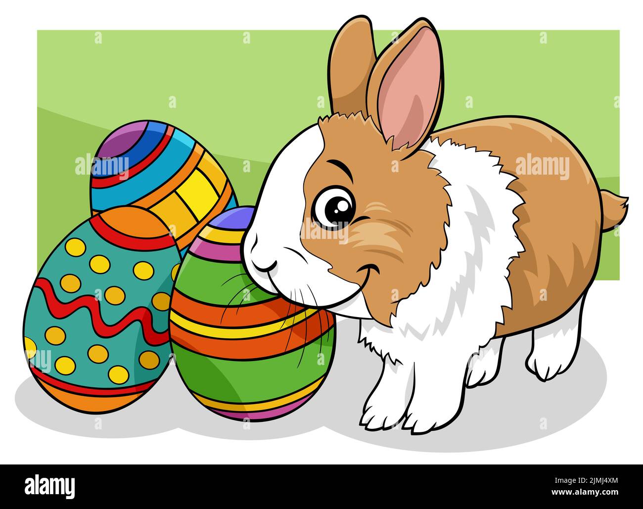 Easter bunny with colored eggs cartoon illustration Stock Photo - Alamy