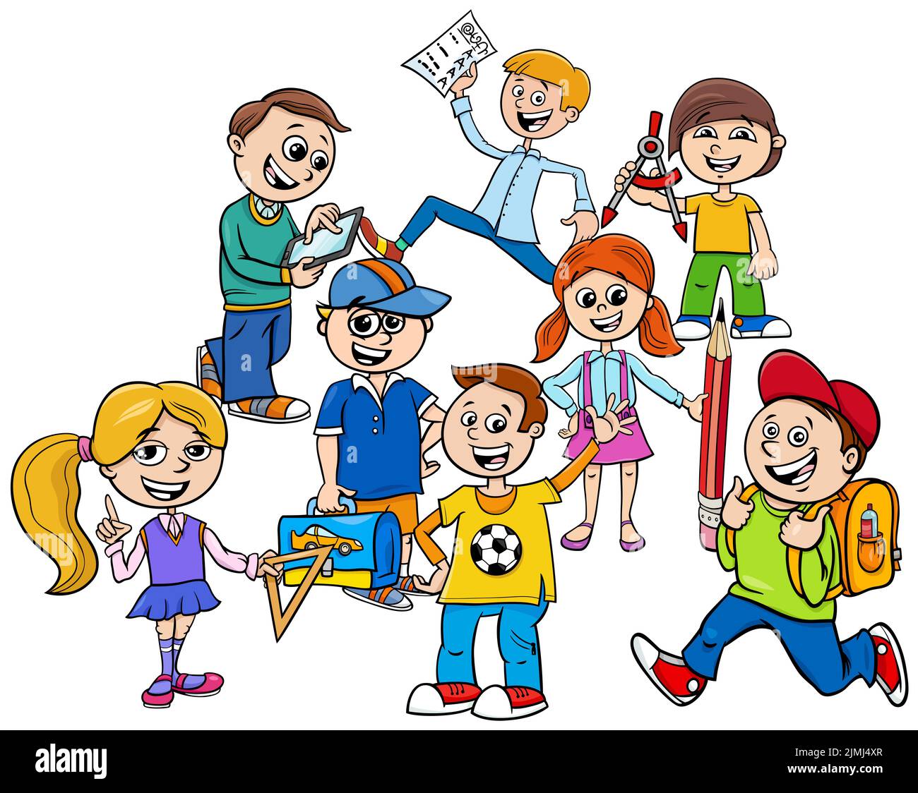 Cartoon elementary school children group Stock Photo - Alamy
