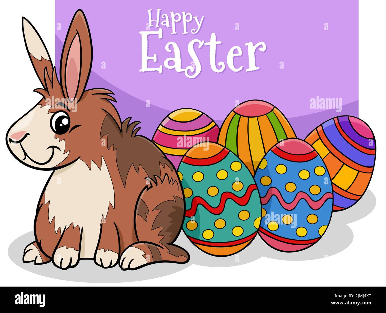 Easter bunny with colorful eggs cartoon illustration Stock Photo - Alamy